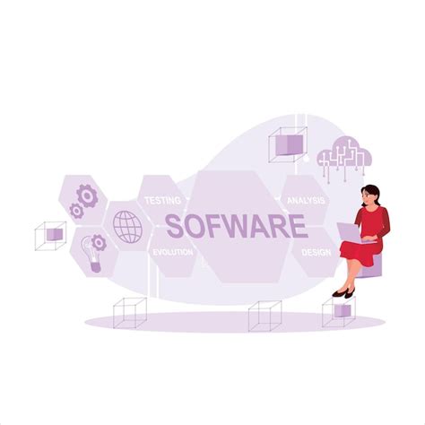 Premium Vector Software Developers Concept Female Worker Programming Software With Her Laptop