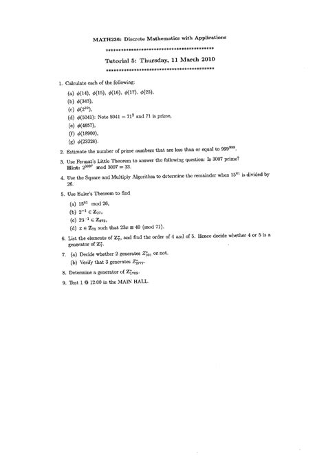Tutorial 5s Math 236 Mathzsb Discrete Mathematics With
