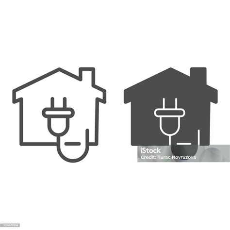 生態能源插座和建築線和固體圖示 智慧家居標誌 電動向量標誌的白色背景 房子和電插頭圖示在輪廓風格為移動和網路向量圖形向量圖形及更多10號圖片