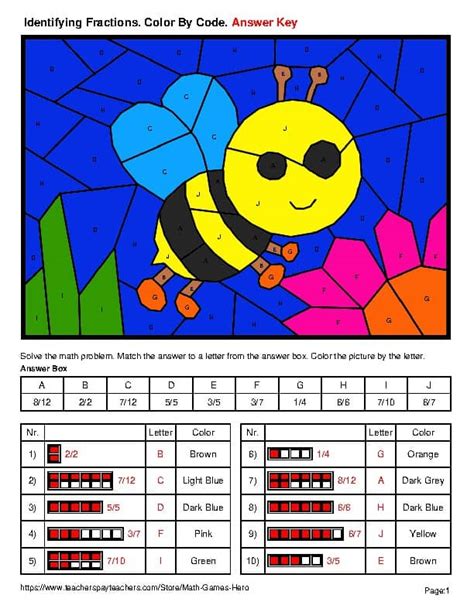 identifying fractions spring coloring worksheets color by code