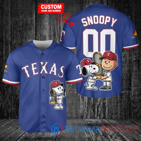 Texas Rangers X Snoopy And Charlie Brown Trophy Baseball Jersey Royal