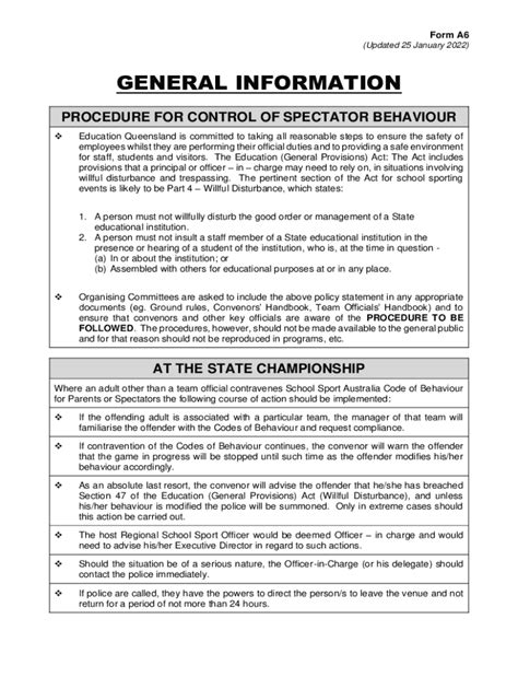 Fillable Online Meteastschoolsport Eq Edu Form A6 General Information