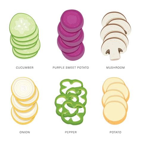 Conjunto de rodajas de vegetales ilustración de elemento aislado de