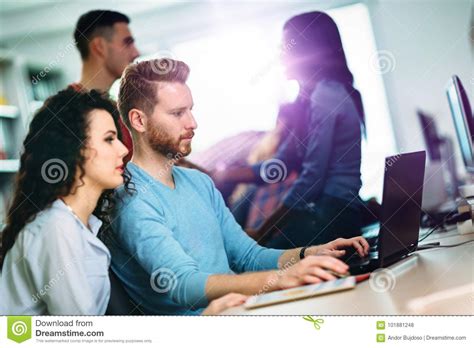 Software Engineers Working On Project And Programming In Company Stock
