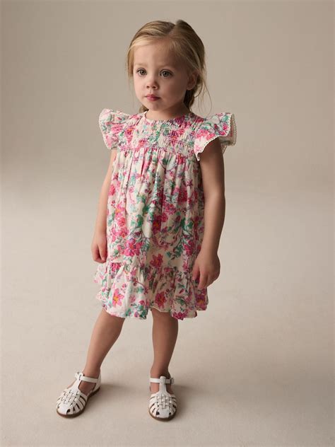 Buy Pink Floral Shirred Angel Sleeve Dress 3mths 8yrs From The Next