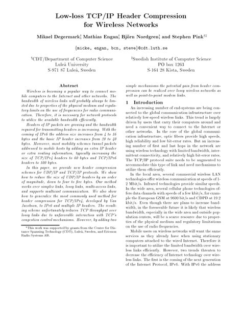 Pdf Low‐loss Tcpip Header Compression For Wireless Networks
