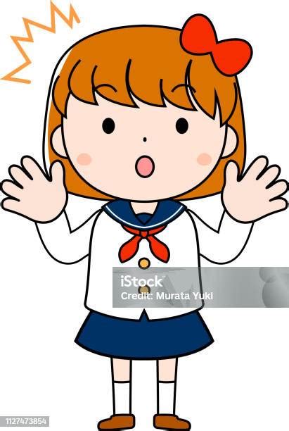밥은 감정을 표현 하는 세 일러 복에 여성 학생을 잘라 공립 학교에 대한 스톡 벡터 아트 및 기타 이미지 공립 학교 공부