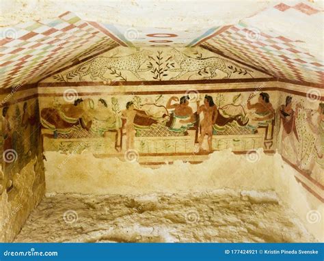 Tomb Of The Leopards Etruscan Grave Interior In Tarquinia Italy