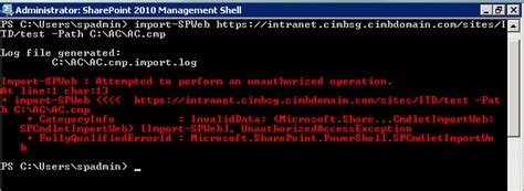 2010 Import Spweb Attempted To Perform An Unauthorized Operation