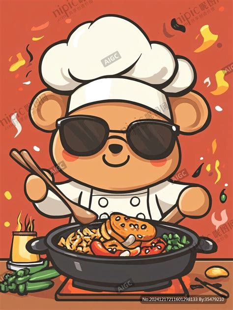 Ai创作图卡通霸气小熊拿着大勺 卡通霸气小熊扛着大勺 熊仔厨师 熊猫烧烤插画 铁板饭插画 肥肠饭插画 美食类卡通形象 热卤现捞插画 潮流卡通吃货形象ip 卡通麻辣拌 Q版餐饮形象 餐饮类卡通