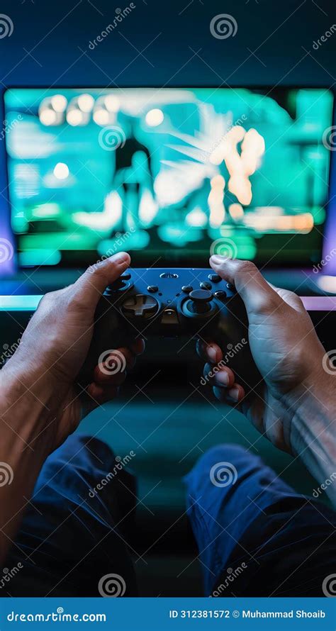 Closeup Male Hands Grip Video Game Controller In Gameplay Stock