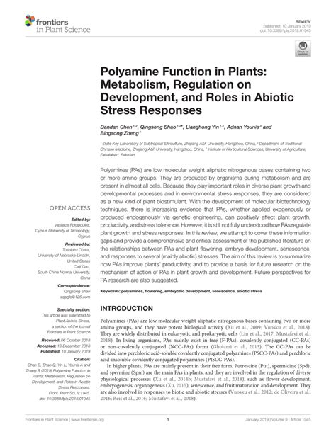 Pdf Polyamine Function In Plants Metabolism Regulation On