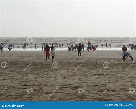 Tourists Enjoying At Dandi Beach At Dawn Gujarat Tourism India