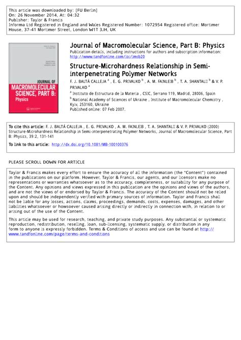 Pdf Structure Microhardness Relationship In Semi Interpenetrating Polymer Networks