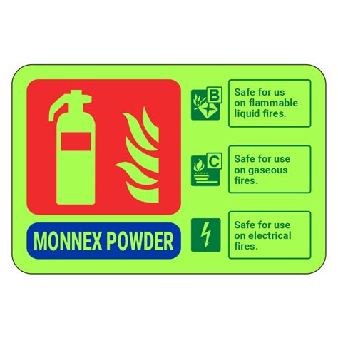 Photoluminescent Monnex Powder Fire Extinguisher ID Sign Landscape