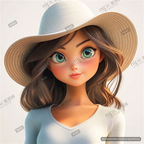 Ai创作图写实卡通人物 戴草帽少女 卡通写实人物 Poly风格 Cg头像 3d效果女孩 3d卡通女孩 写实少女 仿3d卡通形象 戴草帽的少女