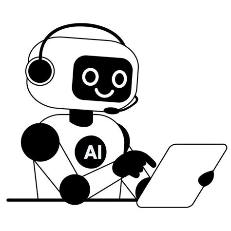 Line Illustration Smiling Chat Bot With Tablet Isolated White Background 54070782 Vector Art At