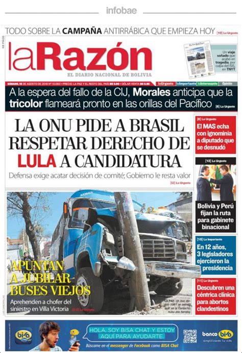 La Razón Bolivia 18 De Agosto De 2018 Infobae
