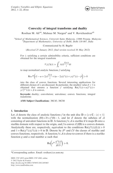 Pdf Convexity Of Integral Transforms And Duality