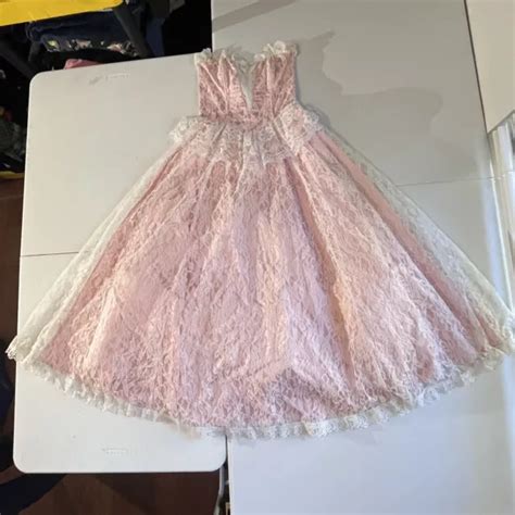VINTAGE GUNNE SAX Jessica McClintock 1970 S Lace Pink Strapless Dress