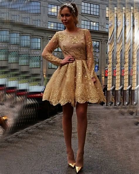 Robe De Soiree Gold Sequins Appliques Lace Short Prom Dresses 2017 Long