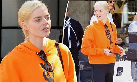 Samara Weaving Oozes Sass In Bold Orange Jumper And Gym Leggings In