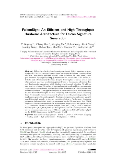 Pdf Falconsign An Efficient And High Throughput Hardware Architecture For Falcon Signature