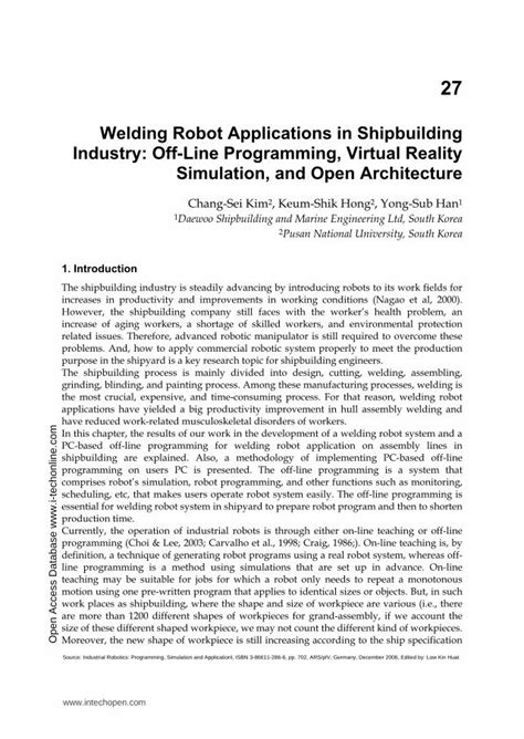 Pdf Welding Robot Applications In Shipbuilding Industry Off Line