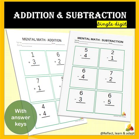 single digit addition and subtraction adaptive resources made by