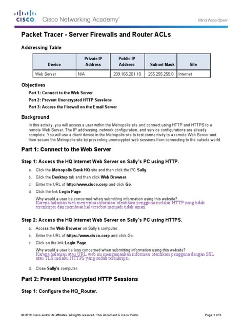 7 4 2 4 Packet Tracer Server Firewalls And Router Acls Pdf World Wide Web Internet And Web