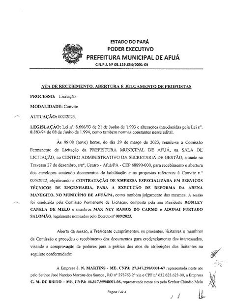 ATA DE ABERTURA E JULGAMENTO Prefeitura Municipal de Afuá PA