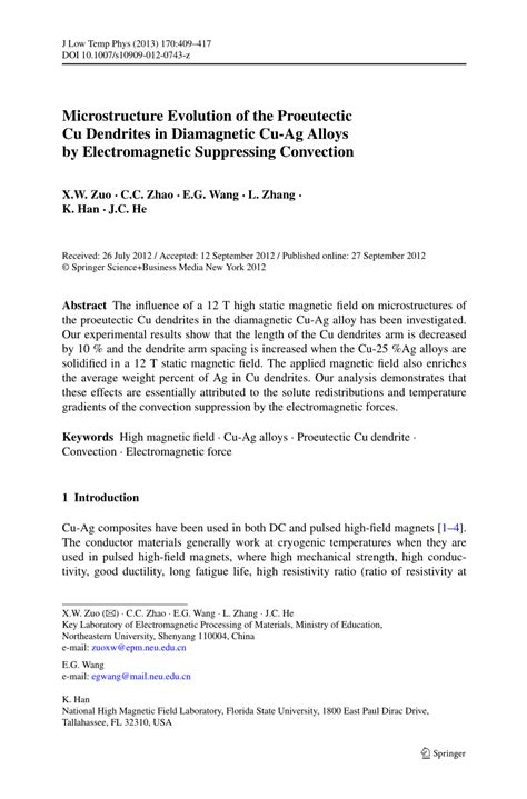 Pdf Microstructure Evolution Of The Proeutectic Cu Dendrites In
