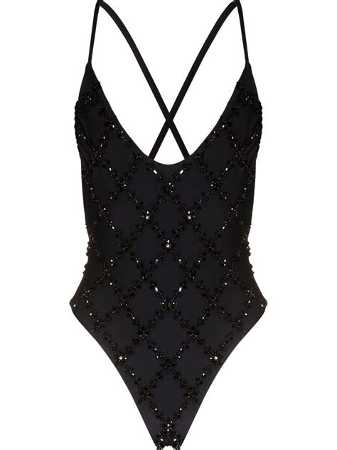 Oceanus Ebony Crystal Embellished Swimsuit Editorialist