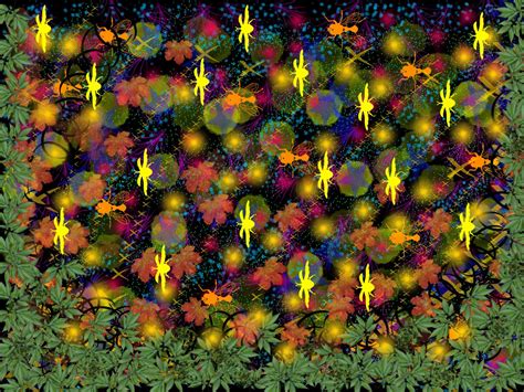 Layered Drawing With Abstract Leaves And Lights