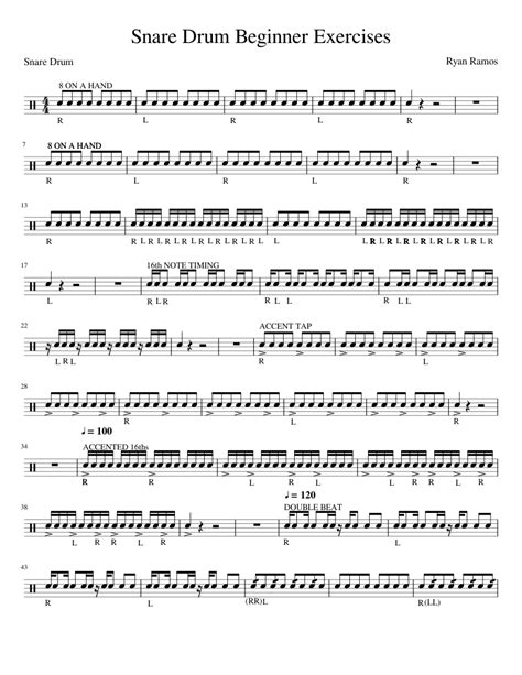 Snare Drum Beginner Exercises Sheet Music For Snare Drum Solo