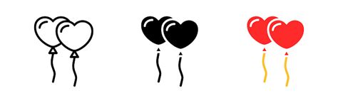 풍선 선 아이콘입니다 헬륨 심장 발렌타인 데이 기념일 생일 이벤트 중요한 날짜 관계 선에 있는 벡터 아이콘 흰색 배경에 검은색과 화려한 스타일 1위에 대한 스톡 벡터 아트
