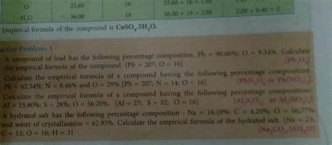 Firipirical Formuls Of The Compound Is Cuso4 5h2 Obetwer 1 Roblem 1 The