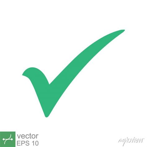 Green Check Mark Icon Simple Flat Style Tick Symbol Checkbox Wall Mural • Murals Vote