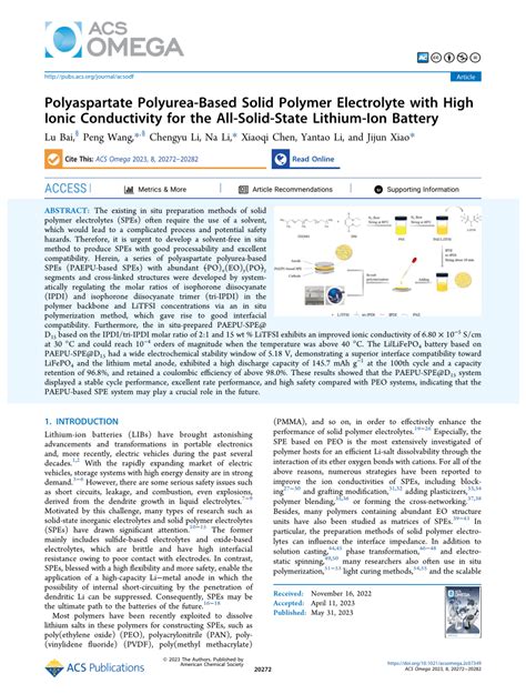 Pdf Polyaspartate Polyurea Based Solid Polymer Electrolyte With High Ionic Conductivity For
