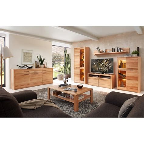 Lomadox Wohnwand Newton 36 6 St 6 Tlg Front Kernbuche Massiv
