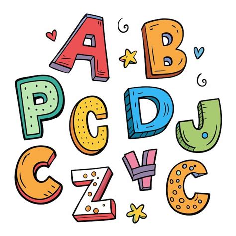 Colorful Cartoon Alphabet Letters A B C D J P Y Z With A Star And