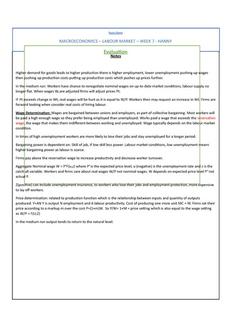 Week 7 Labour Market Lecture Notes Topicdate Macroeconomics Labour Market Week 7