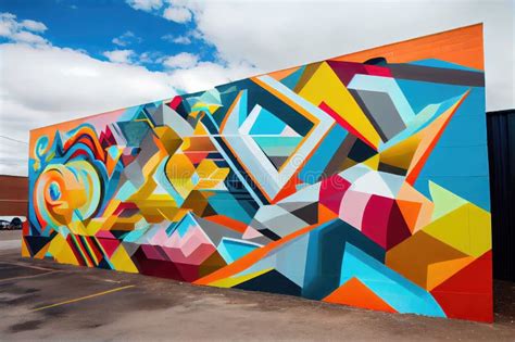 A Brightly Colored Graffiti Mural With Geometric Shapes And Patterns