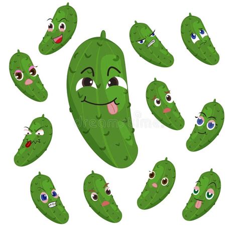 Cucumber Cartoon With Many Expressions Stock Vector Illustration Of Cool Glower 28586507