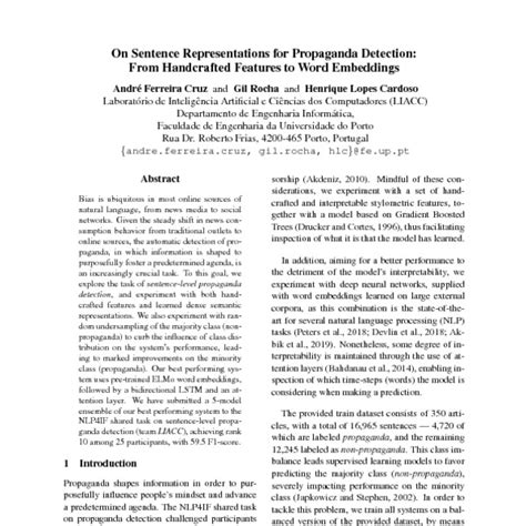 On Sentence Representations For Propaganda Detection From Handcrafted Features To Word