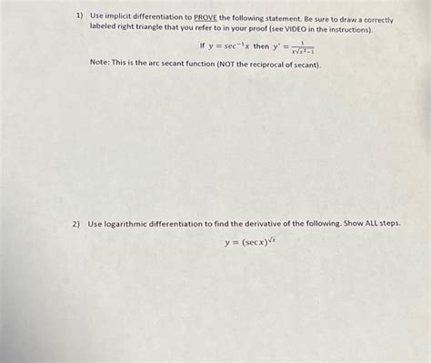 Solved 1 Use Implicit Differentiation To Prove The