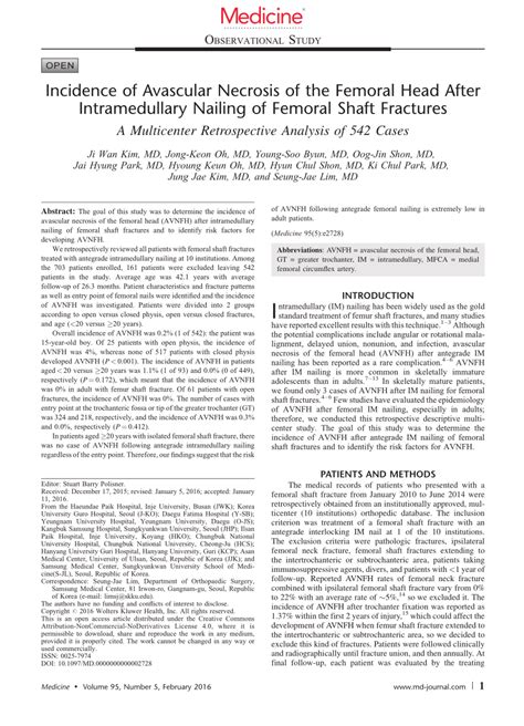 Pdf Incidence Of Avascular Necrosis Of The Femoral Head After