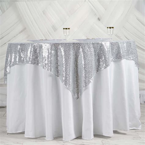 Sequin Square Table Overlay 60x60 Silver By
