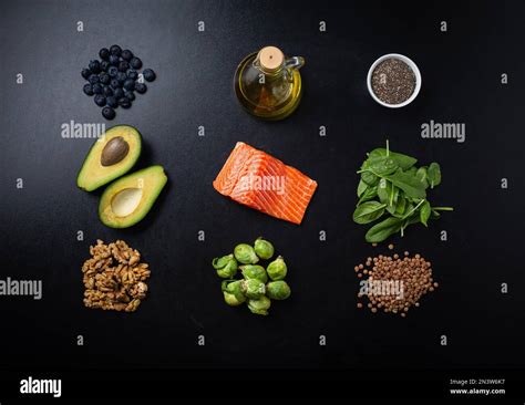 Set Of Food Products As Healthy Fat Sources Ingredients Rich In Omega
