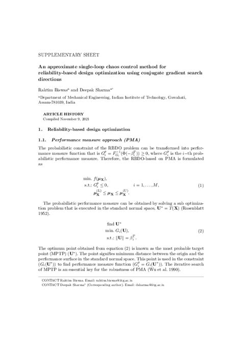 Pdf An Approximate Single Loop Chaos Control Method For Reliability Based Design Optimization